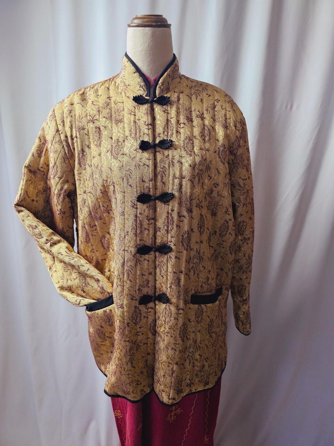 Vintage Oriental Gold Quilted Jacket L - Etsy