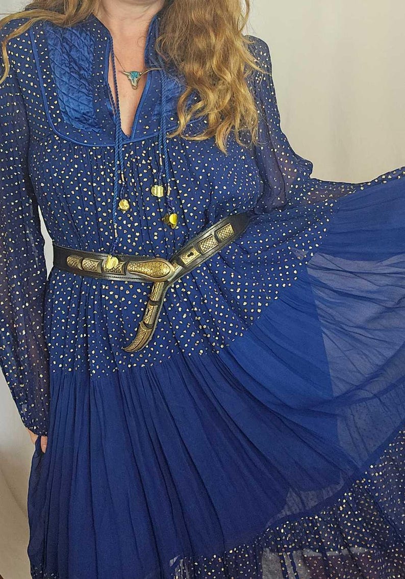 Vintage Adini Quilted Yoke Dress in Midnight Blue & Gold – Made in ...