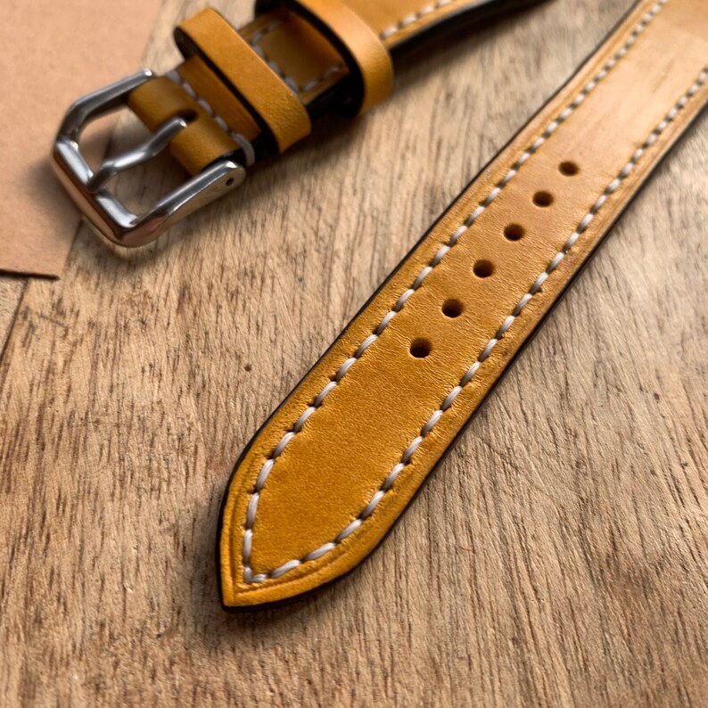 Leather Watch StrapFull Stitched Vintage Style Strap 18mm | Etsy