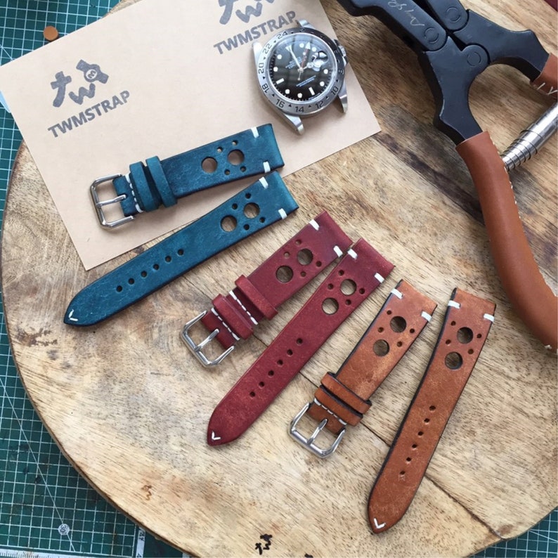 Leather Watch Strap Racing Rally Style Strap 18mm 20mm 22mm - Etsy