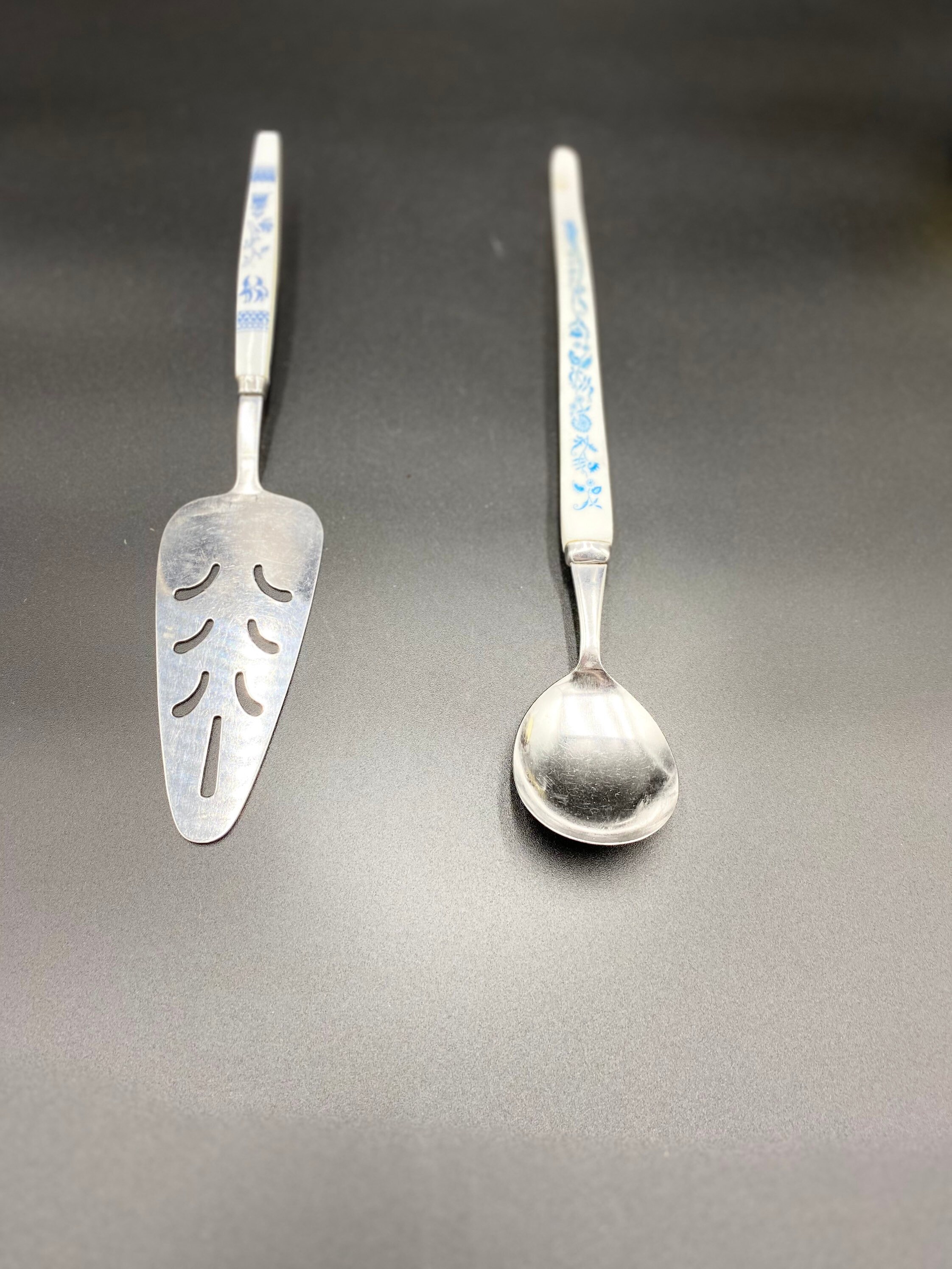 Serving Spoon and Serving Cake Slice. White Plastic With Blue - Etsy UK