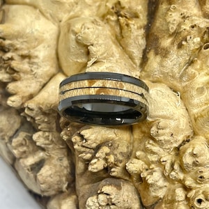 Black Ceramic, Birdseye Maple and Interlocking Fish Hooks Wedding Band ...