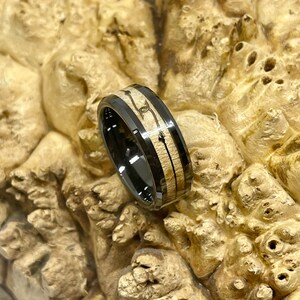 Black Ceramic, Birdseye Maple and Interlocking Fish Hooks Wedding Band ...