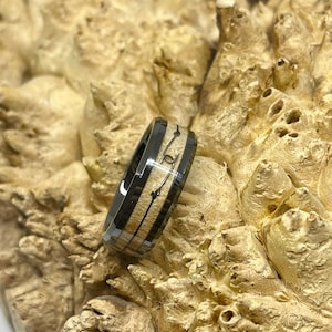Black Ceramic, Birdseye Maple and Interlocking Fish Hooks Wedding Band ...