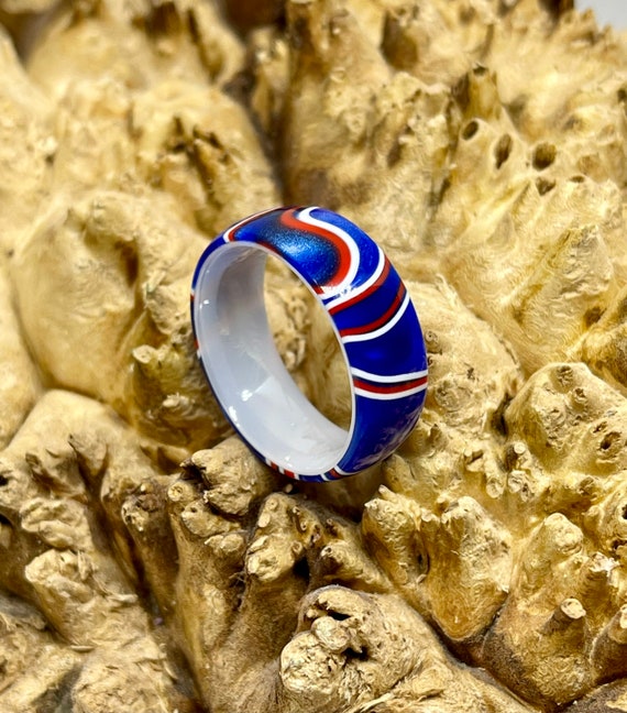 Deadshot Polymers America Swirl Acrylic on White Ceramic Wedding Band Engagement Ring Etsy
