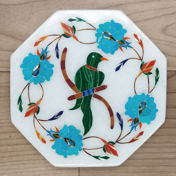 Yellow Jasper Stone Side and End Table Top inlaid by grapes design for ...