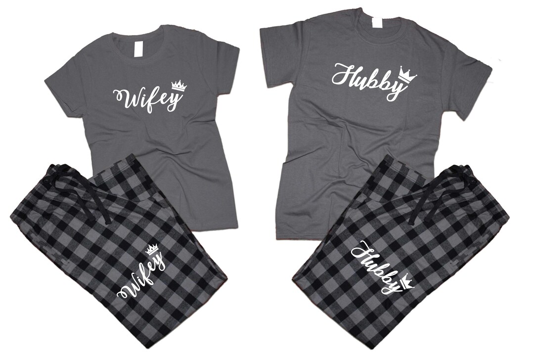 Crown Hubby Wifey Couple Matching Christmas Pjs T Shirts Matching ...