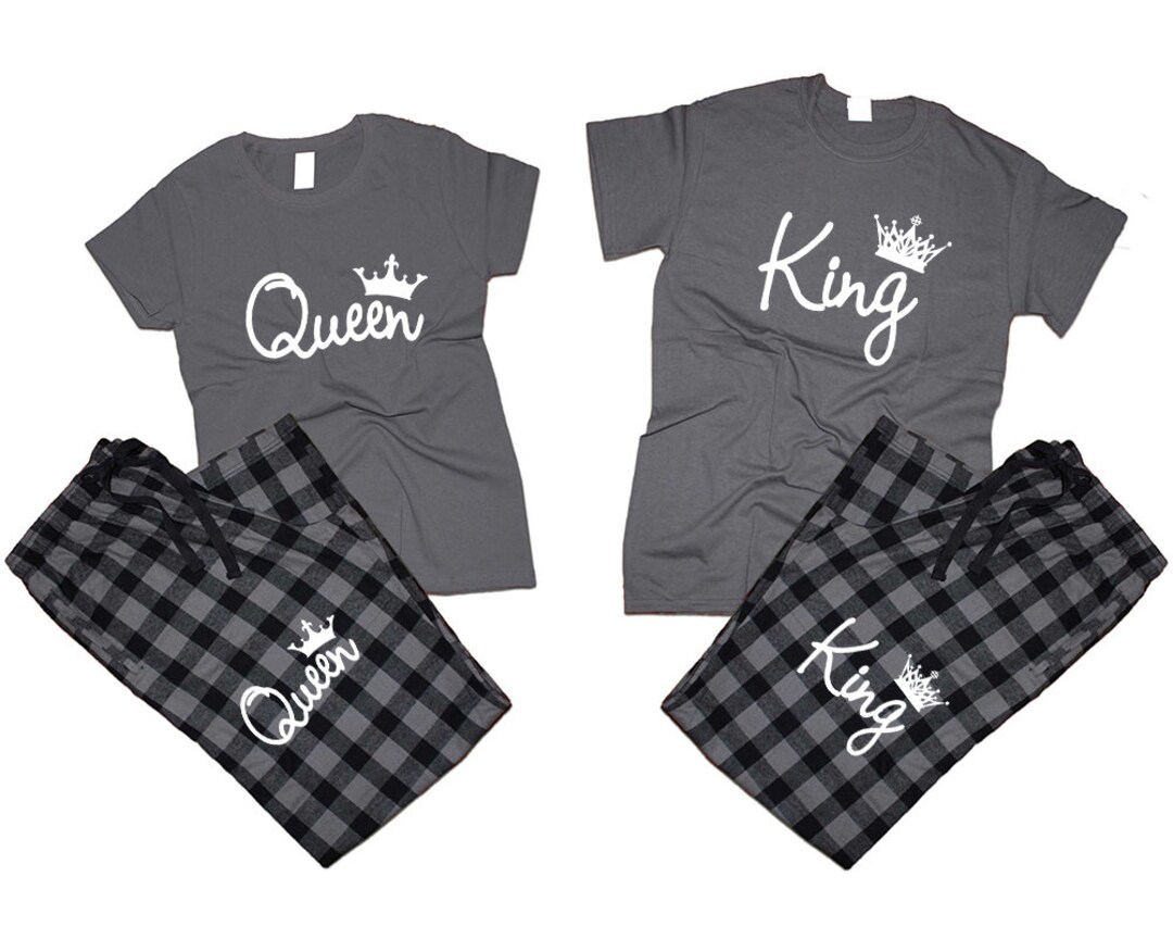 Gift for Couple T Shirt Pants King Queen Pajamas Flannel for Couples ...