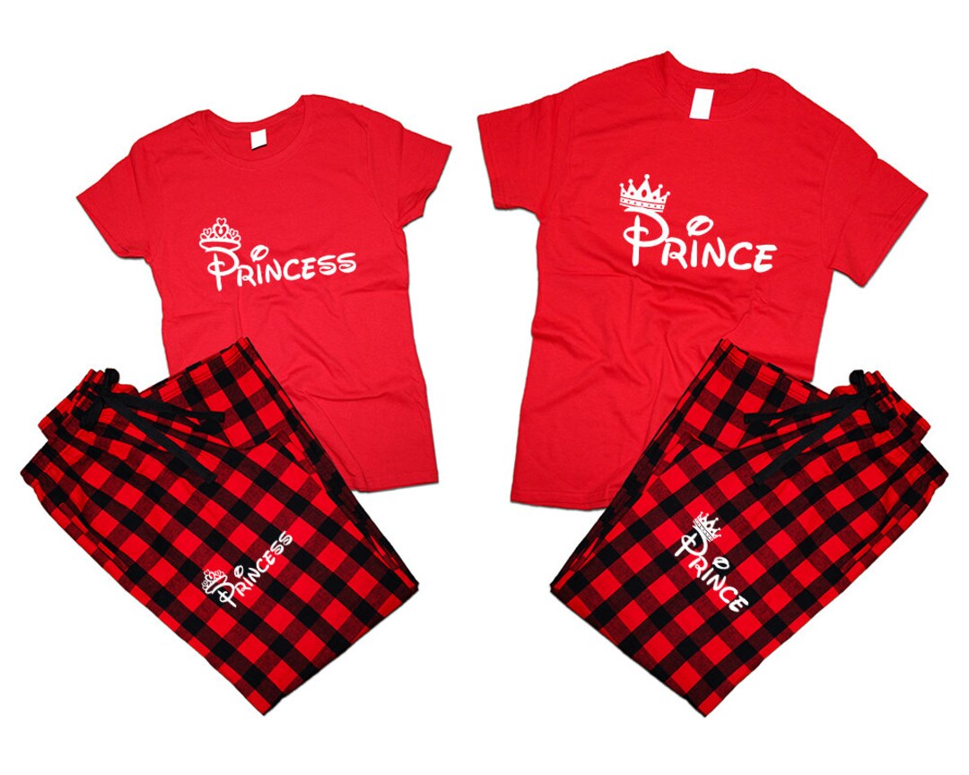 Princess Prince Matching Pants T Shirts for Couples Pajamas Flannel ...