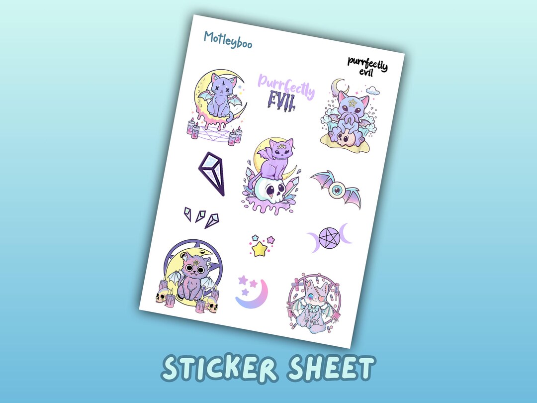 Kawaii Goth Sticker Sheet: Evil Kitty Planner Stickers - Etsy