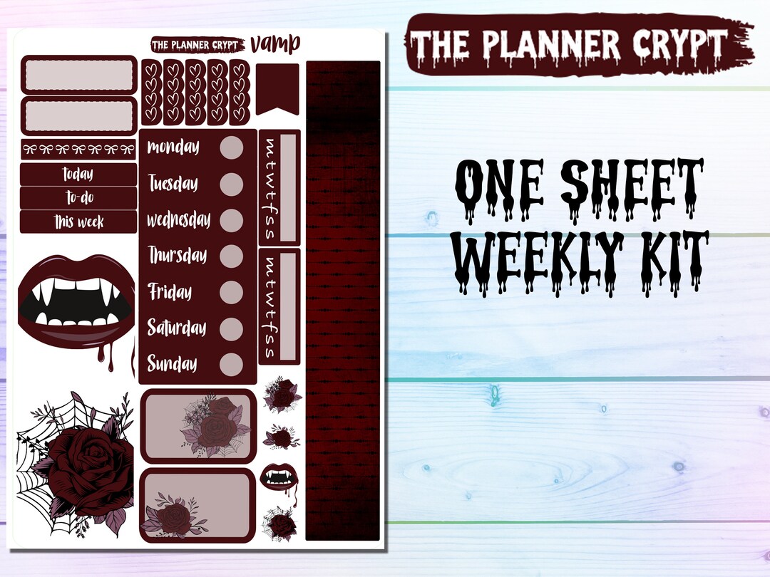 Weekly Planner Kit, Mini Sticker Kit, Gothic Planner Stickers, Vertical ...