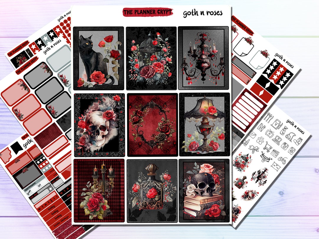Weekly Planner Sticker Kit, Goth Planner, Vertical Planner, Flower ...