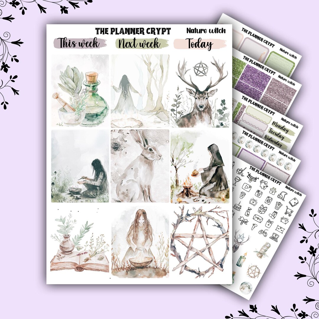 Weekly Planner, Sticker Kit, Witch Planner Stickers, Natural Witch Stickers, Vertical Planner ...