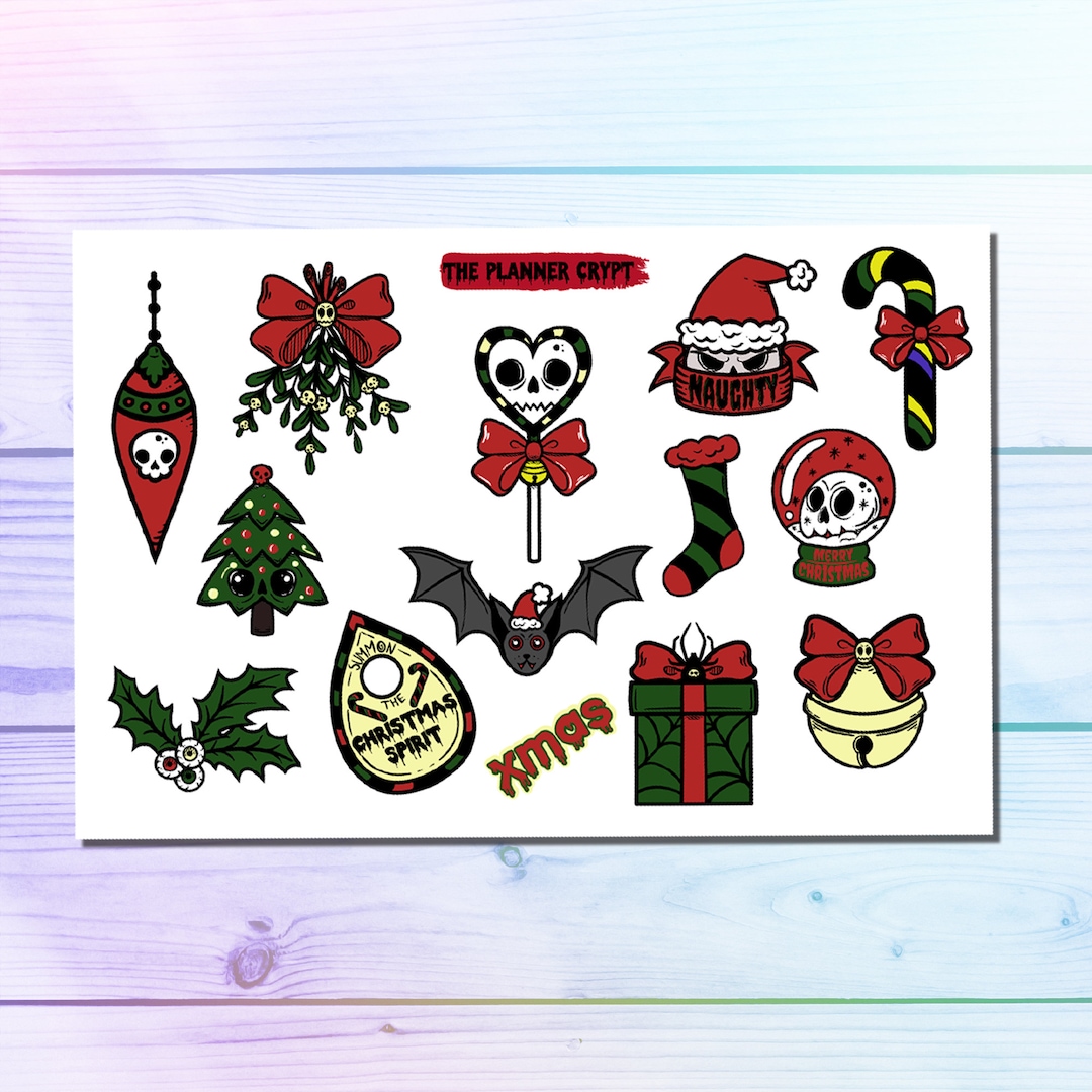 Christmas Sticker Sheet, Spooky Christmas Stickers, Planner Stickers ...