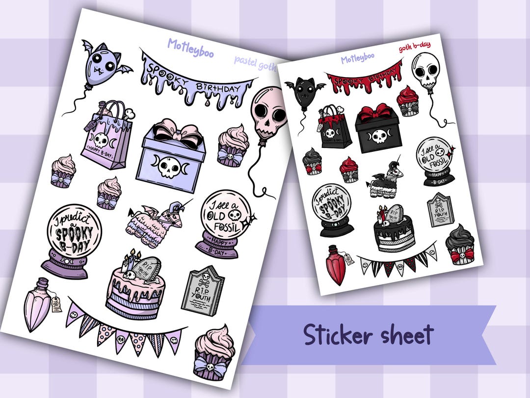 Goth Birthday Sticker Sheet, Pastel Goth, Gothic Planner, - Etsy