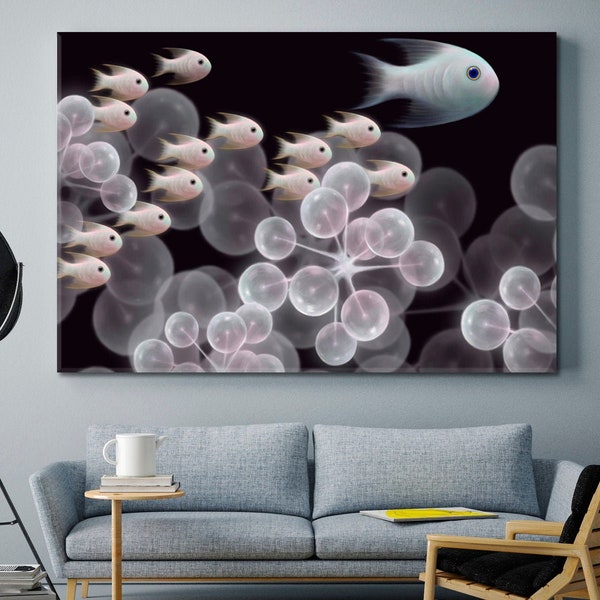 Abstract School of Fish Canvas Wall Art - Etsy