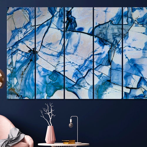 Blue Marble Marble Wall Decor Canvas Print Abstract Art | Etsy