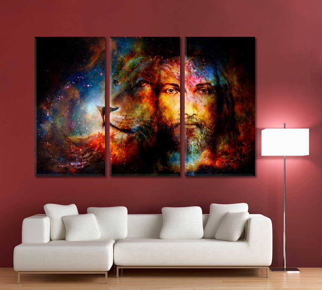 Cosmic Space Jesus Christ and Lion Wall Art, Jesus Portrait Wall Decor ...