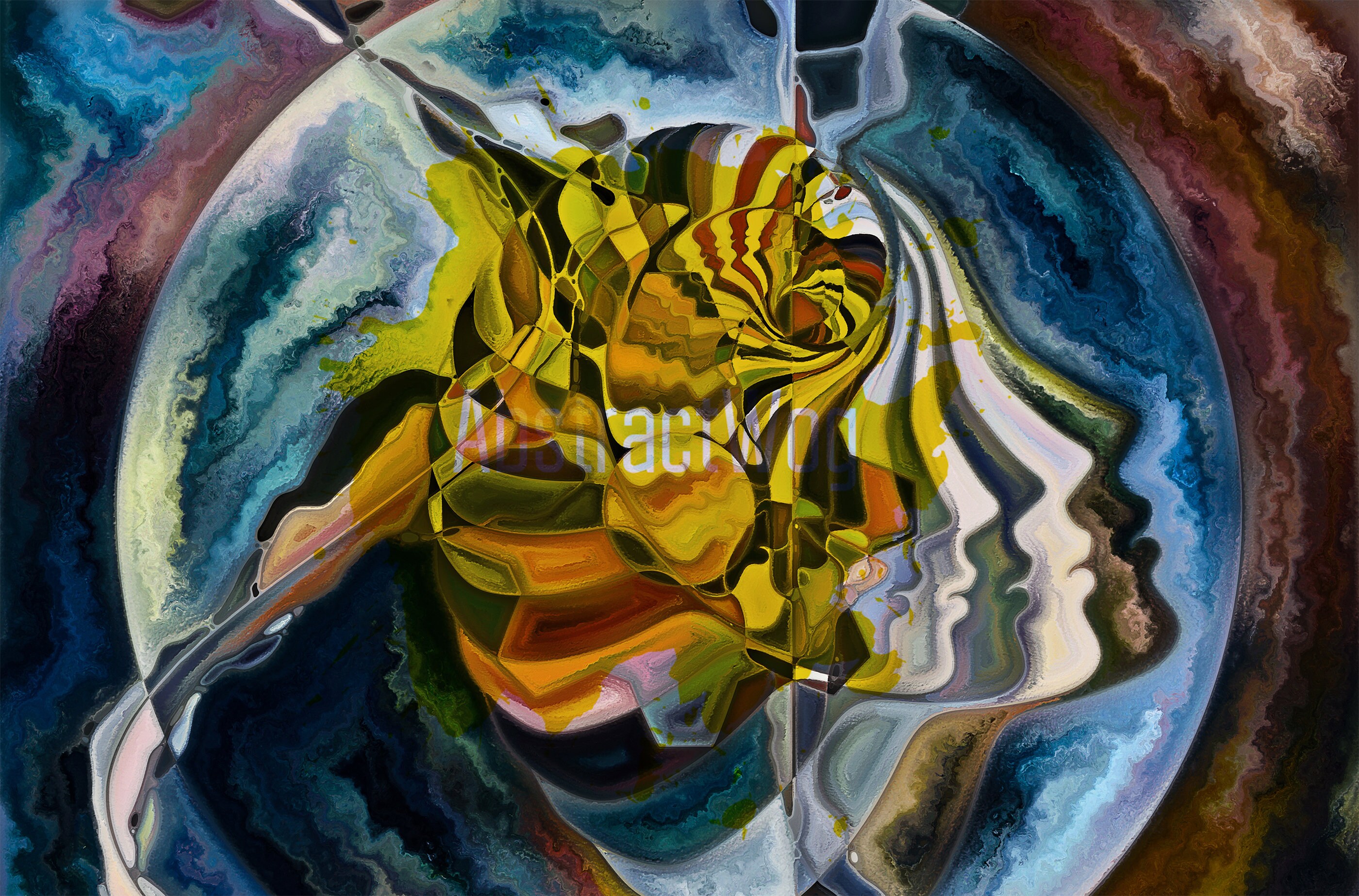 Intellect Human Faces Abstract Composition Extra Large Wall | Etsy