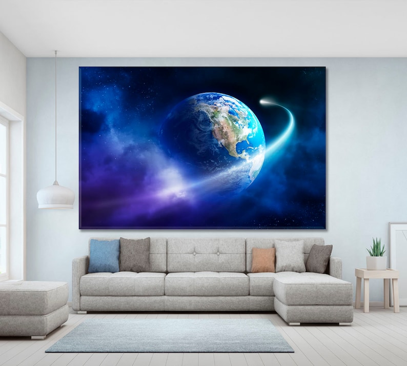 Earth Large Wall Panels Comet Tail Art Earth Map Wall Decor | Etsy