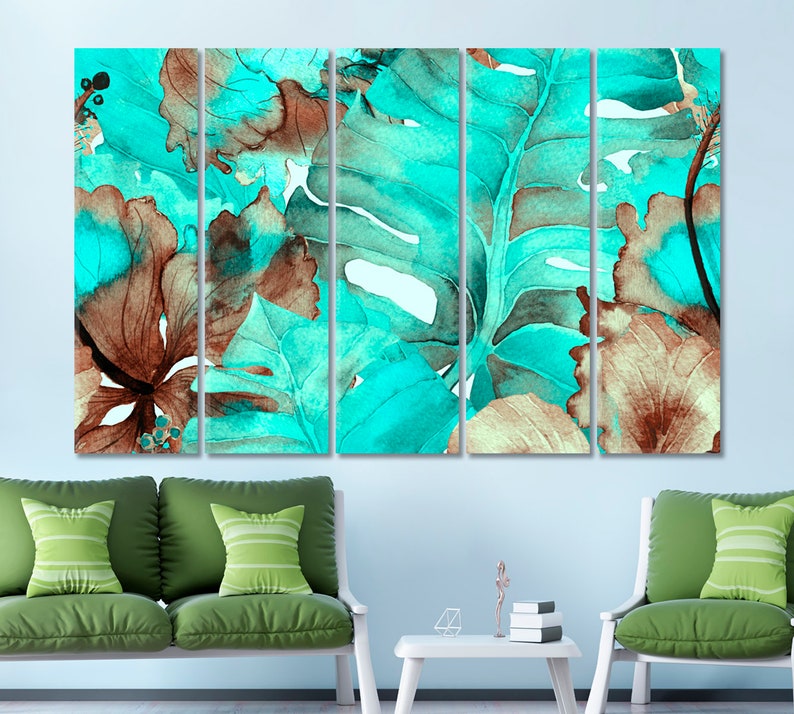 Tropic Green Turquoise Exotic Pattern Art, Tropical Palm Hibiscus ...