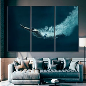 Professional Swimmer Wall Decor, Swimmer Underwater Canvas Print, Jump ...