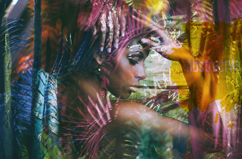 Fantasy Young Black Woman Fantasy Portrait, Double Exposure Artwork ...