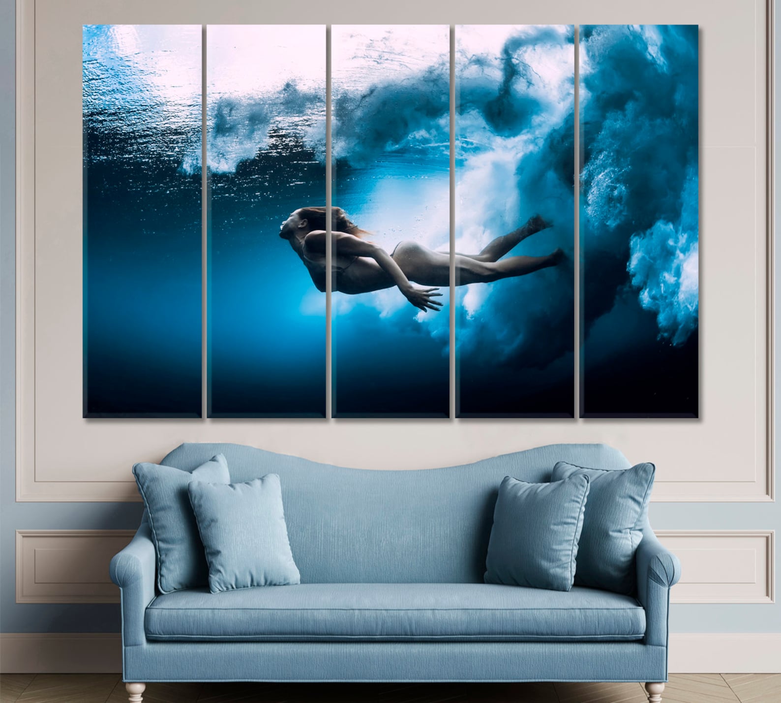 Diving Canvas Print Woman Swim Underwater Wall Art Big Ocean - Etsy