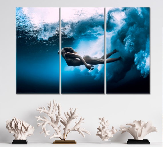 Diving Canvas Print Woman Swim Underwater Wall Art Big Ocean - Etsy