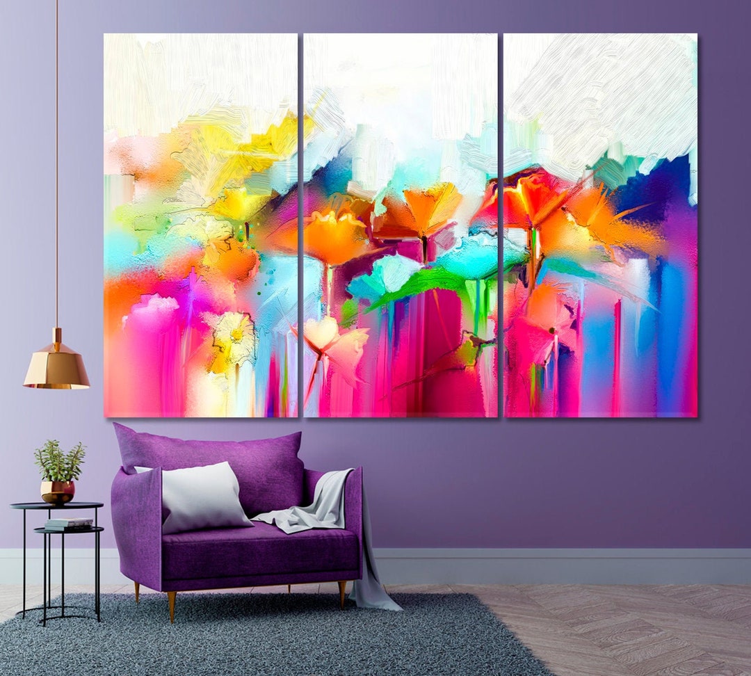 Abstract Colorful Canvas Print, Abstract Flower Wall Art, Trendy Vivid ...