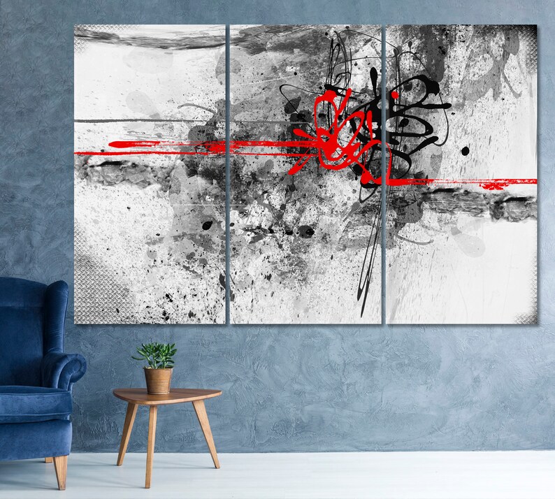 Abstract Modern Art, Black White Red Large Wall Art, Modern Drip Art ...