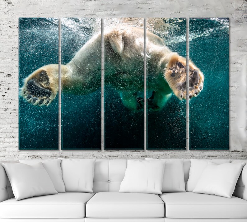 Swimming Polar Bear Underwater Poster, Amazing Photo Art Canvas Print ...