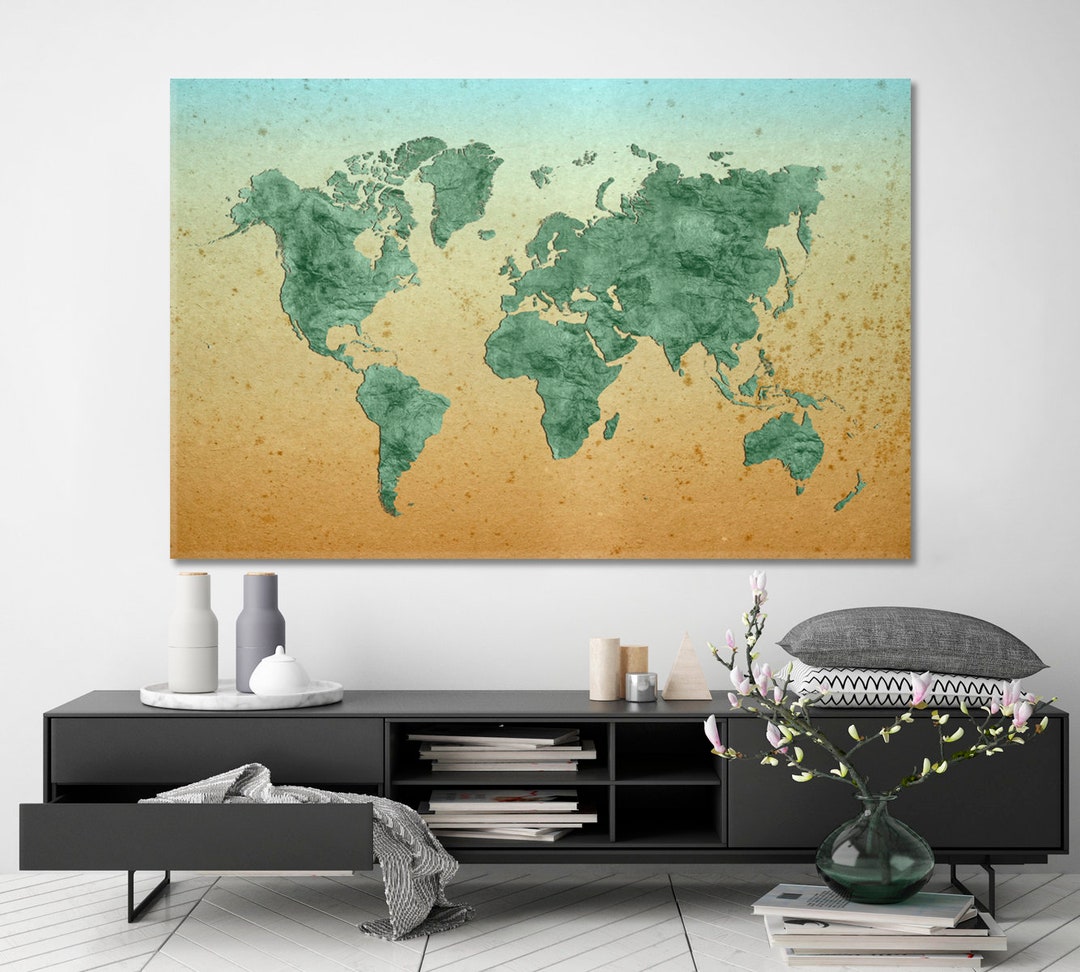 World Map Art Print, Map Art on Canvas Print, World Map Giclee Ink ...