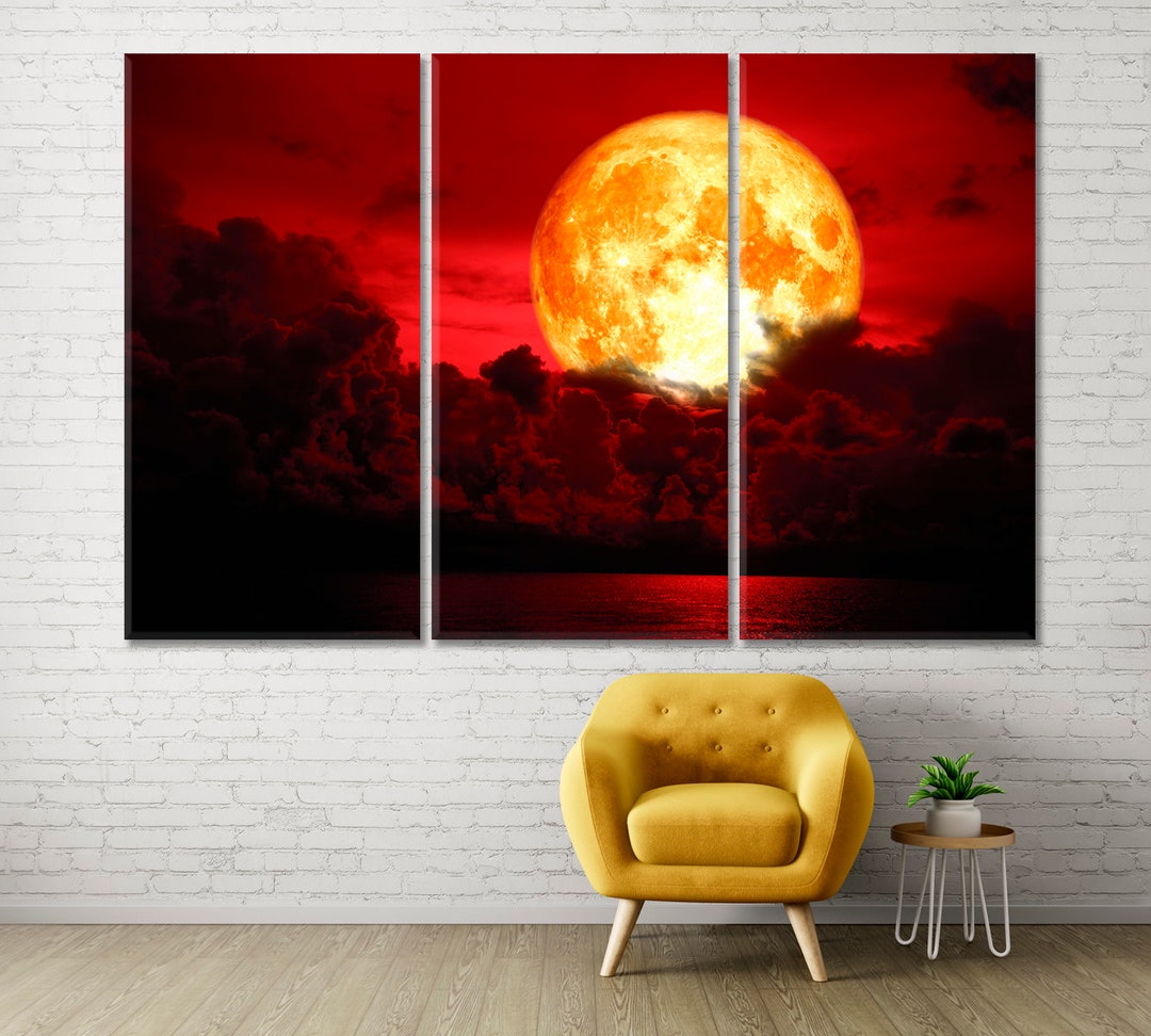 Moon Wall Art, Eclipse Full Blood Moon Canvas Art, Sea Cloud Wall Art ...