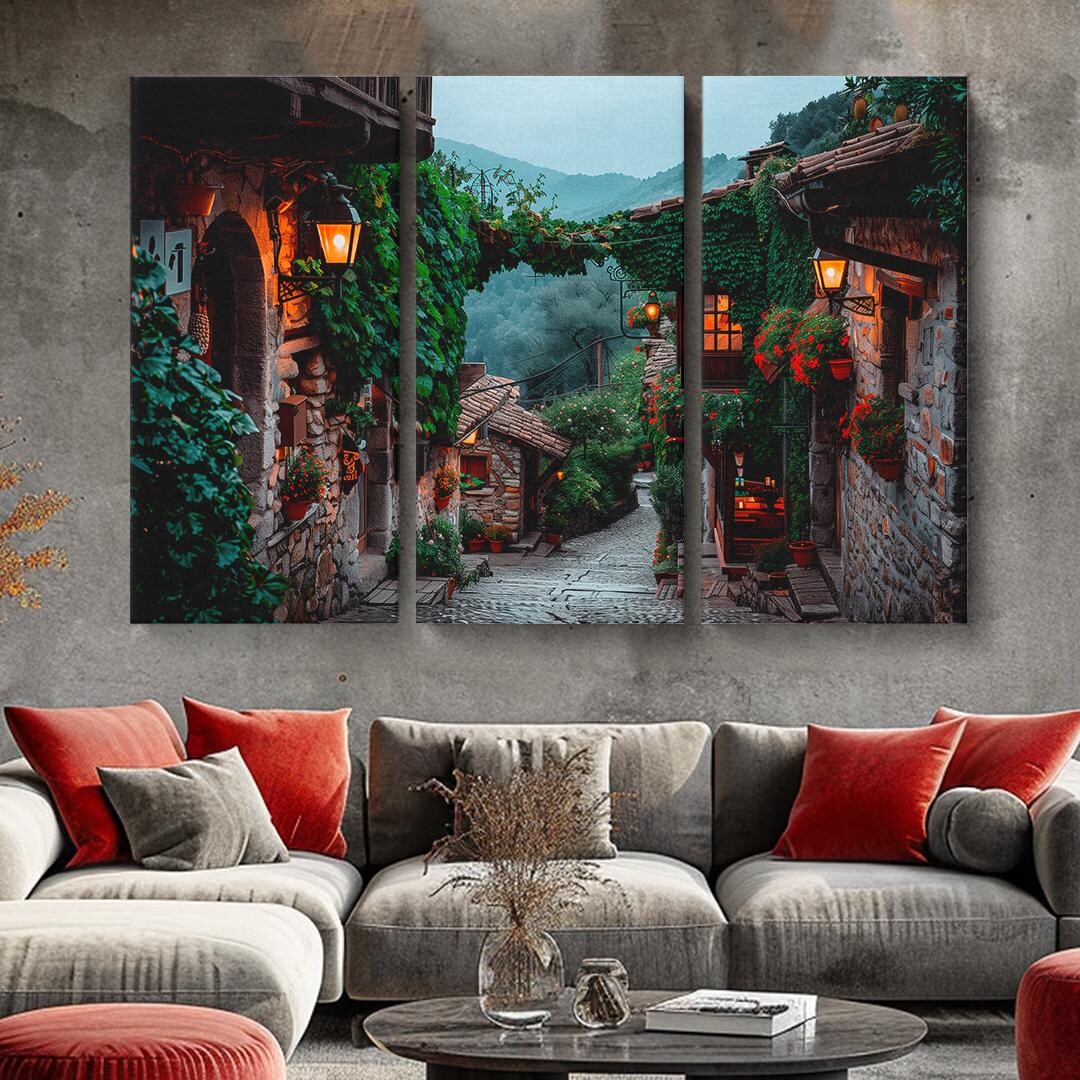Rustic Village Pathway Canvas Print, European Street Wall Art, Cozy ...