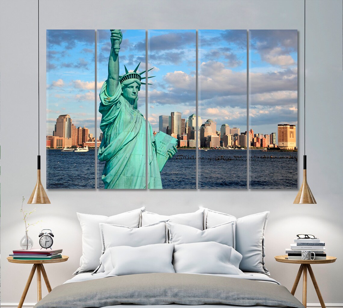 Statue of Liberty Canvas Print, New York Wall Art, Cityscape Modern ...