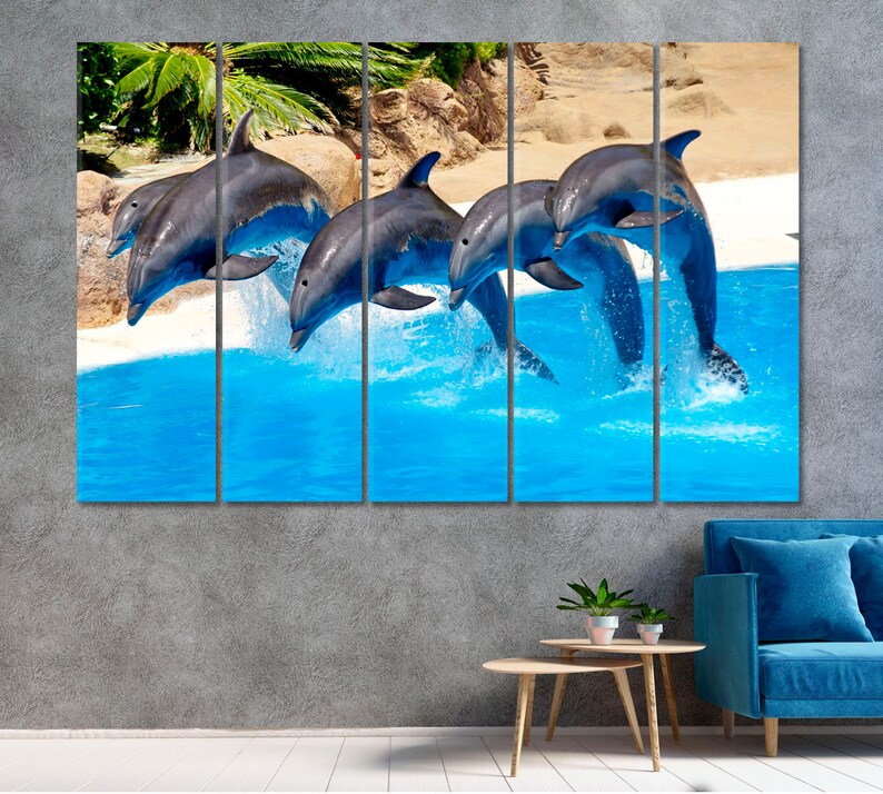 Team Dolphins Canvas Print Animals Wall Art Dolphins Wall | Etsy