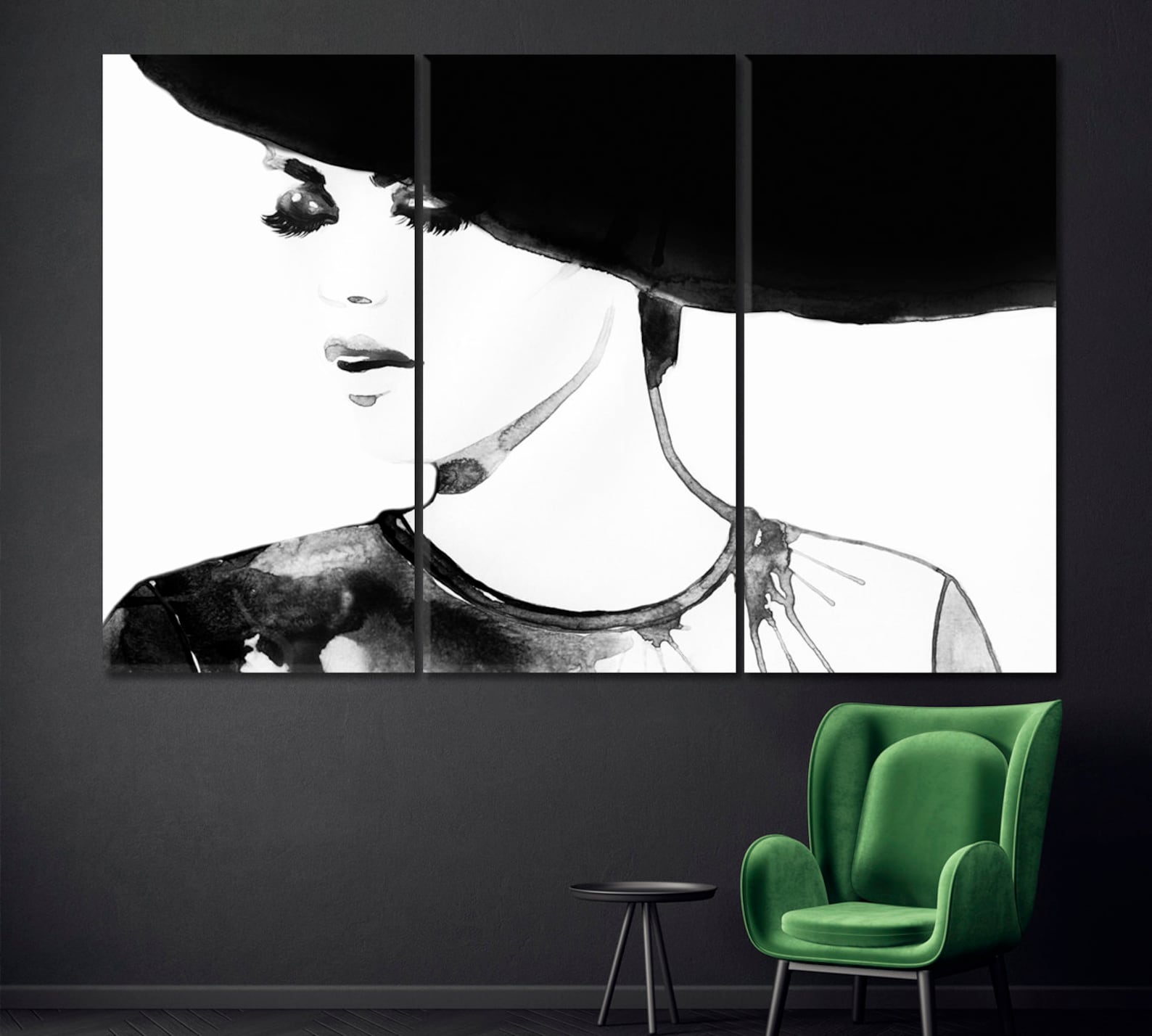 Portrait Woman Wall Panels Set, Black White Woman Wall Decor, Women Hat ...