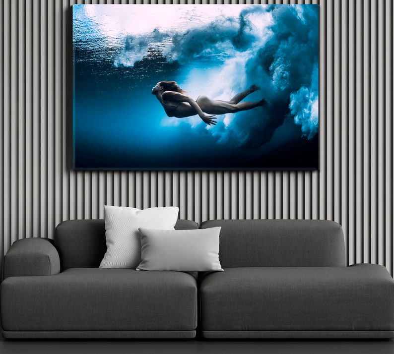 Diving Canvas Print Woman Swim Underwater Wall Art Big Ocean - Etsy