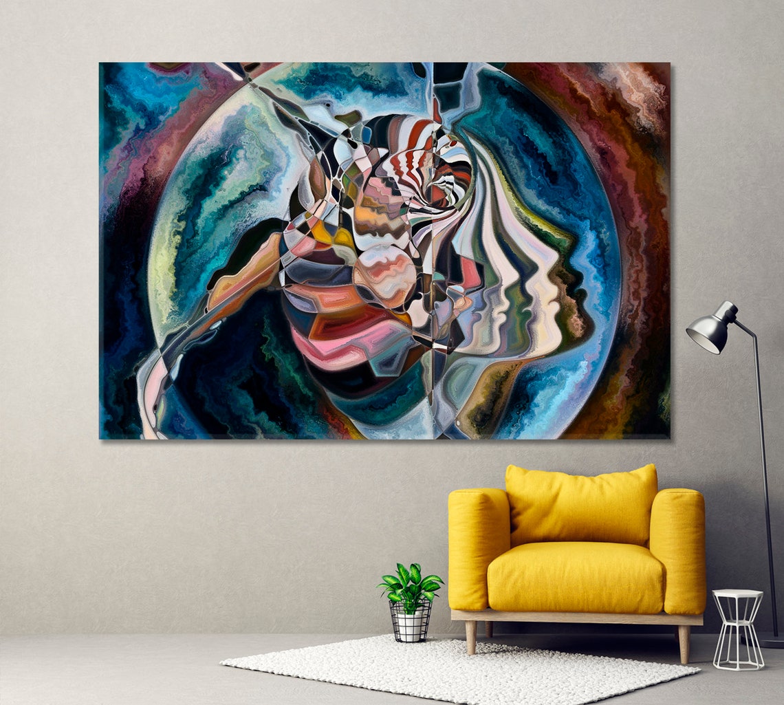 Intellect Human Faces Abstract Composition Extra Large Wall - Etsy