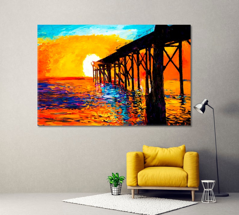 Sunset Panoramic Modern Impressionism Wall Art Large Wall - Etsy