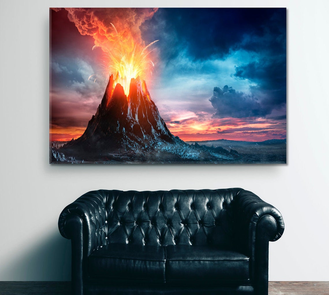 Erupting Volcanic Mountain Huge Eruption Poster Print Active | Etsy