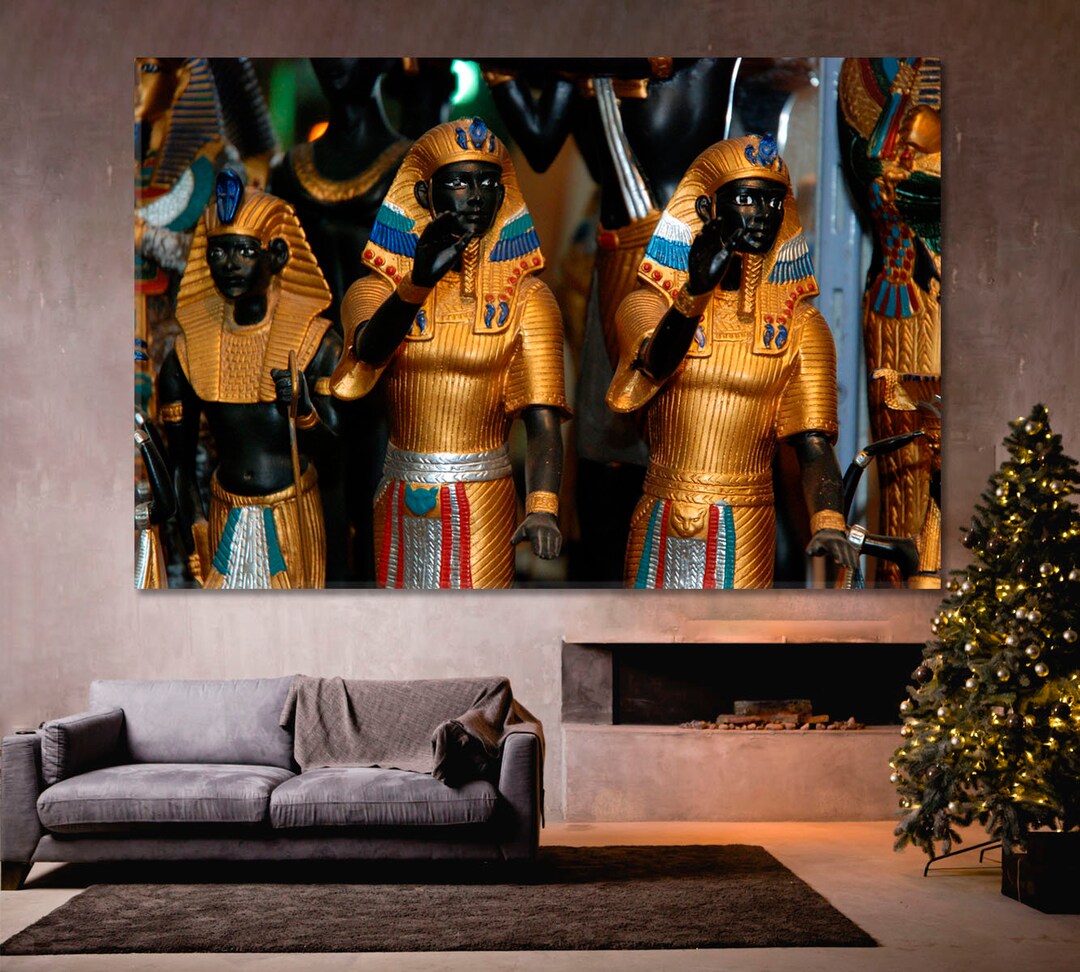 Africa Canvas Print, Old Egyptian Pharaoh Statues Wall Art, Golden ...