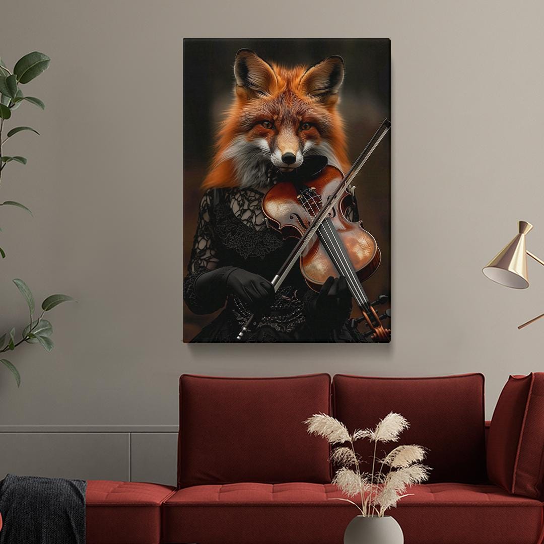 Fox Wall Art, Fox Playing Violin Canvas Print, Gothic Music Art Print ...