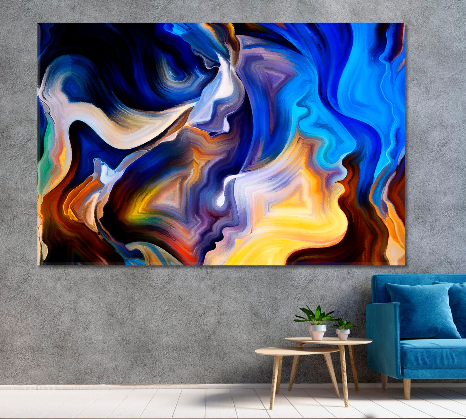 Blue Abstract Canvas Print Wall Décor Abstract Women Faces - Etsy