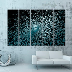 Future Dissolving Face Unusual Wall Art Design, 3D Render on Canvas ...