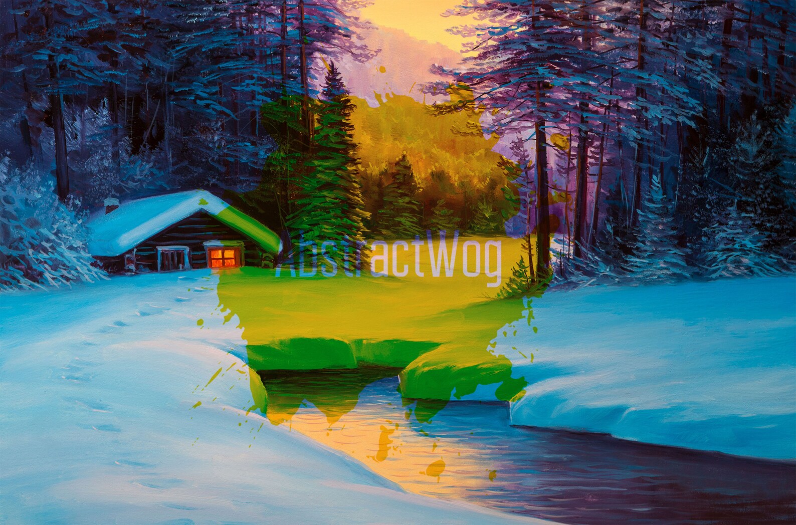 Magical Winter House in Woods Art Canvas Print Winter - Etsy