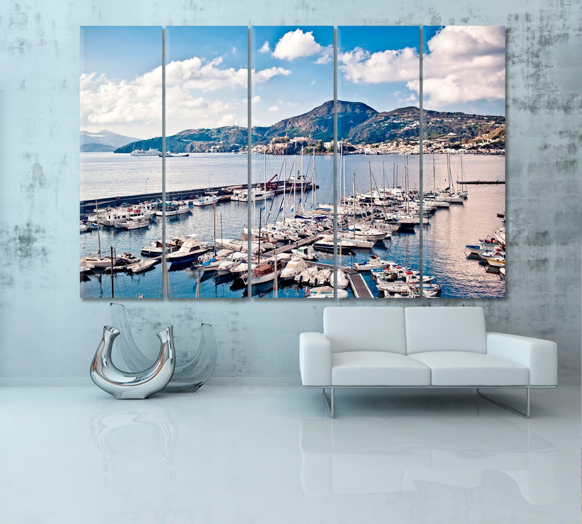 Yacht Marina Wall Decor, Coastal Landscape Wall Art, Port Canvas Print ...