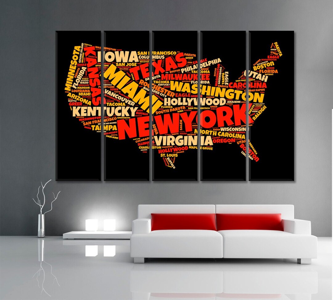 America US Most Important Cities Poster, USA Map Word Cloud Collage on ...