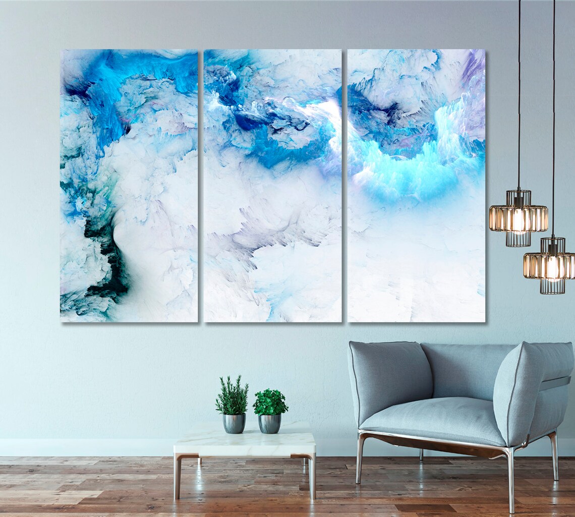 Sky Blue Wall Art, Abstract Space Wall Art, Abstract Cloud Canvas Print ...